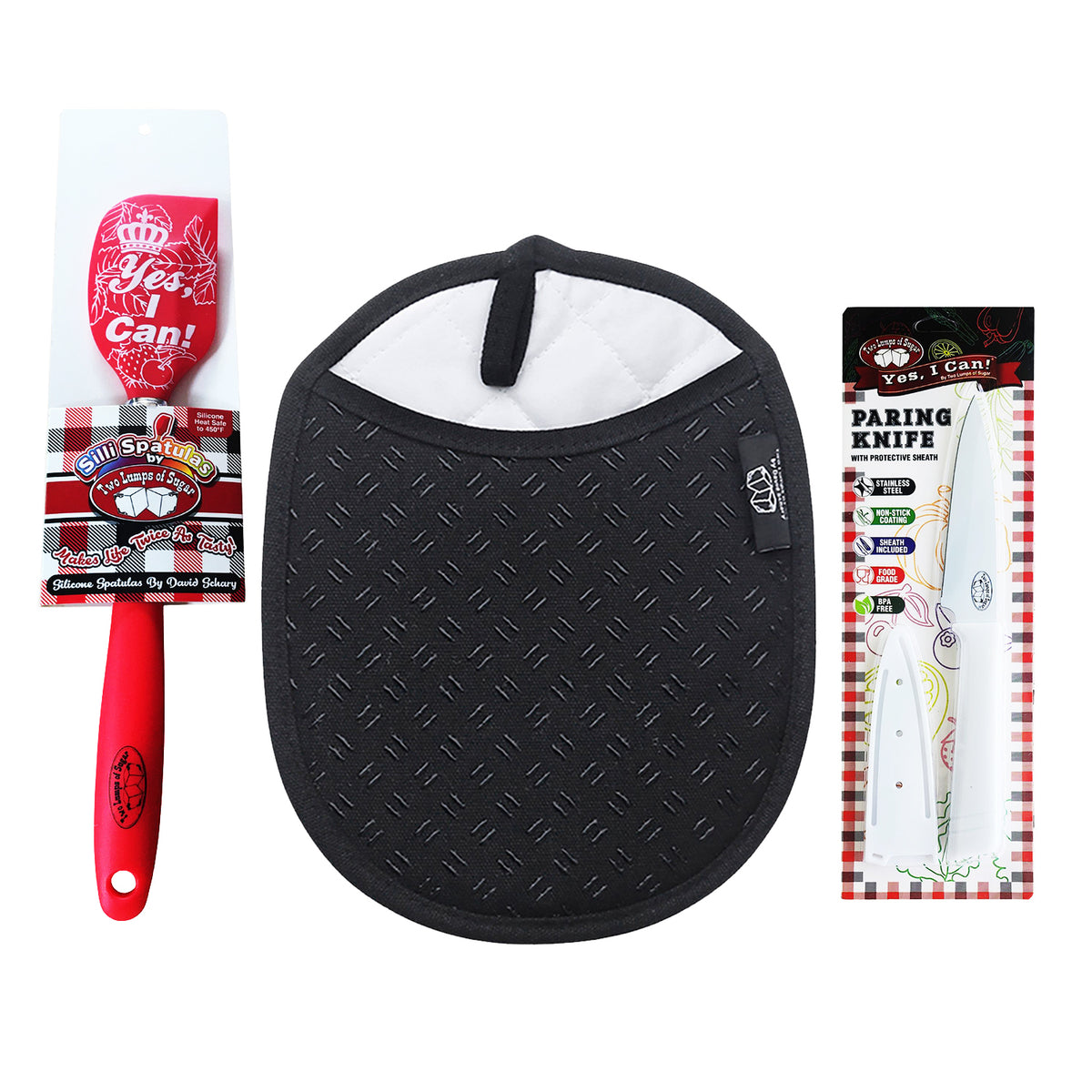 Black (Solid) Silli Pocket Mitt/Spatula/Paring Knife Bundle – Two Lumps ...